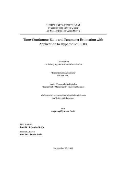 Pdf Time Continuous State And Parameter Estimation With Application