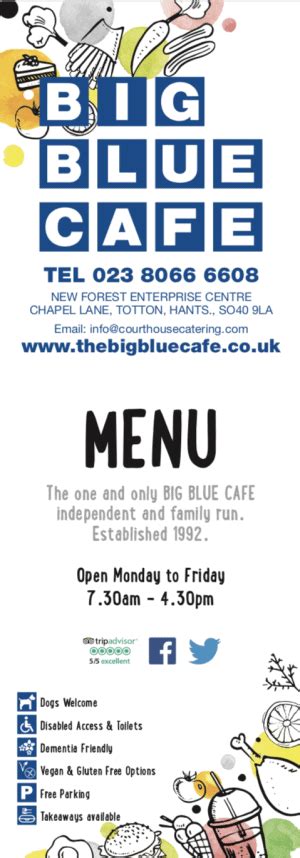 Cafe Menu And Prices At The Big Blue Cafe Totton Southampton