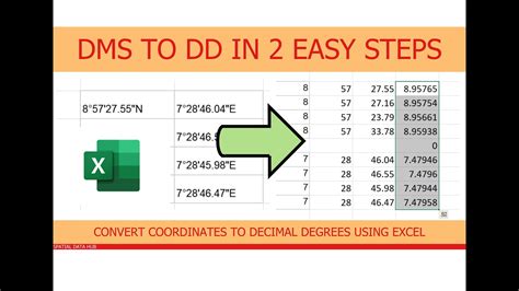 How To Convert Degrees Minutes And Seconds Dms To Decimal Degrees Dd Using Excel Youtube