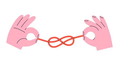 mano dibujado linda dibujos animados ilustración dos manos con rojo hilo plano cuerda atado en
