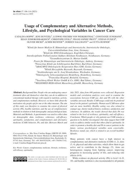 Pdf Usage Of Complementary And Alternative Methods Lifestyle And