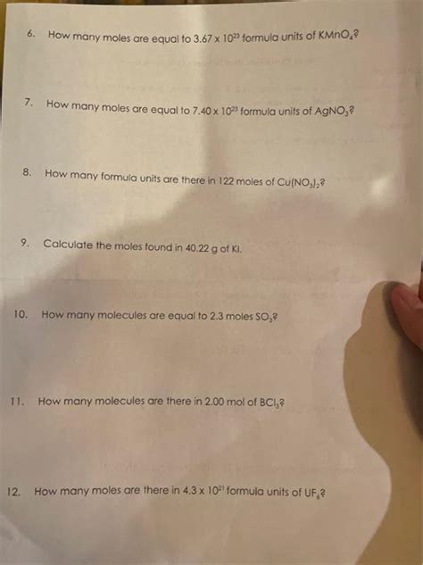 Solved 6 How Many Moles Are Equal To 3 67 X 1023 Formula