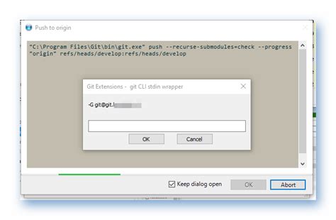 What To Type In For Git Cli Stdin Wrapper After Pressing Push · Gitextensions