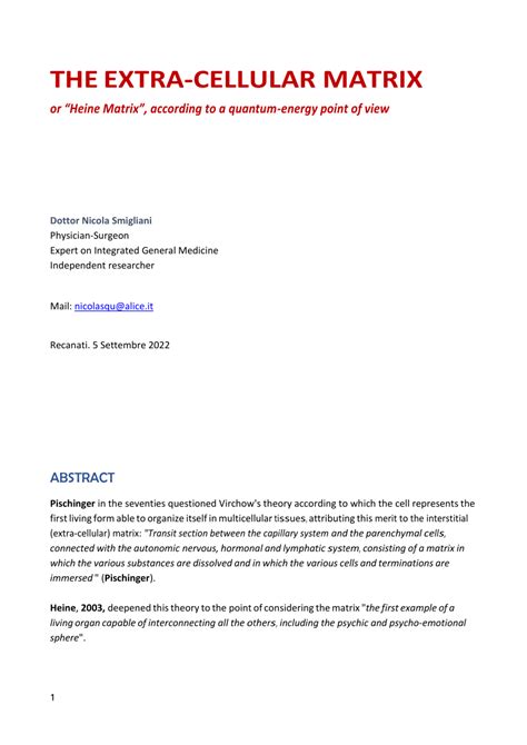 Pdf The Extra Cellular Matrix Or Heine Matrix According To A