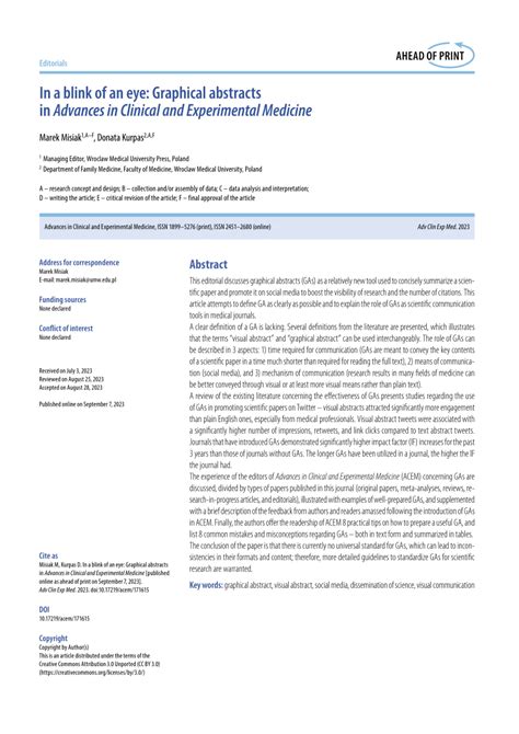 Pdf In A Blink Of An Eye Graphical Abstracts In Advances In Clinical