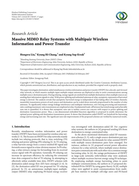 Pdf Massive Mimo Relay Systems With Multipair Wireless Information