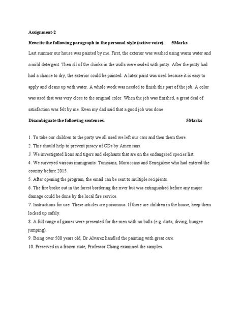 Assignment 2 Rewrite The Following Paragraph In The Personal Style