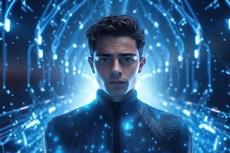 premium ai image man android robot on digital background