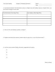 Chapter 3 - The Great Gatsby Chapter 3 Reading Questions Name: Date: 1. Summarize between Tom ...