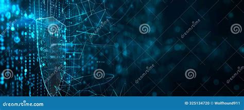 Blue Toned Cyber Security Background With A Digital Shield Binary Code And Abstract Lines