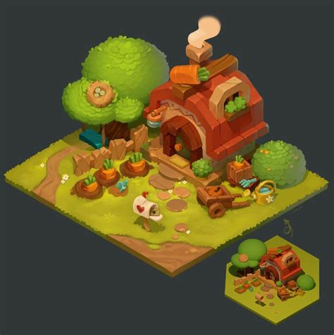 3d модель небольшого дома с едой на столе