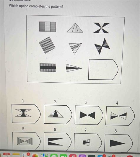 solved which option completes the pattern 1 2 3 4 5 6 7 8 [others]