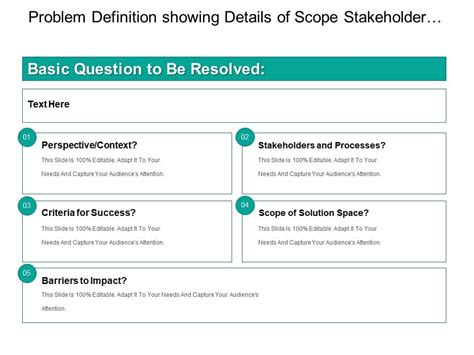 Problem Definition Showing Details Of Scope Stakeholder And Barriers