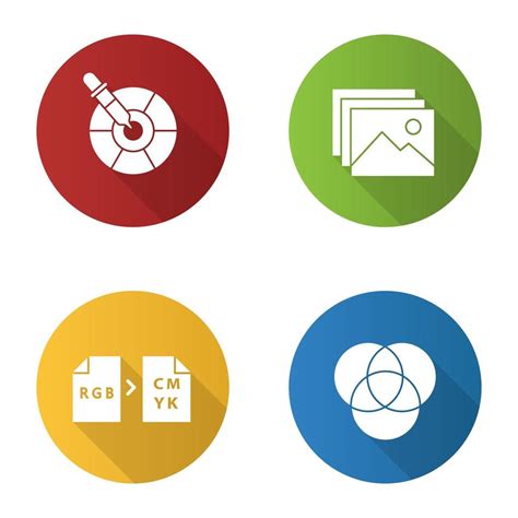 Printing Flat Design Long Shadow Glyph Icons Set Polygraphy And Typography Color Picker Tool