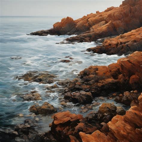 Umber Textural Expressive Dynamic Rocky Shore — Image Created In
