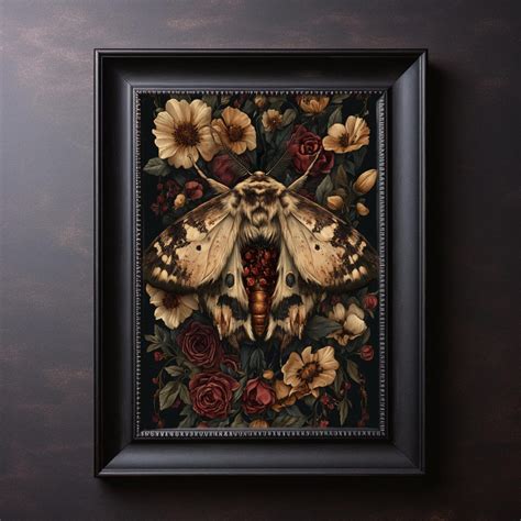 The Midnight Pollinator Death Moth Wall Art Gothic Botanical Dark