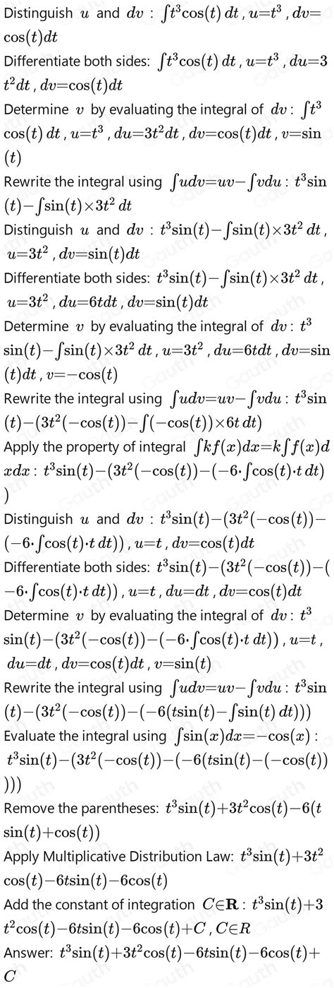 Solved Evaluate ∈t T3cos T Dt Using Tabular Integration Algebra