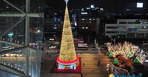 타임스퀘어 광장 앞 대형 크리스마스 트리