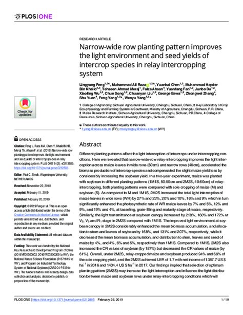 Pdf Narrow Wide Row Planting Pattern Improves The Light Environment And Seed Yields Of