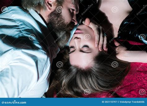 Passionate Couple Gently Kissing Beautiful Each Other With Desire