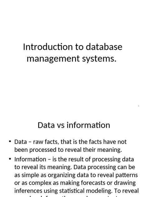 Lecture 1 Introduction To Dbms Pdf Databases Information Technology Management