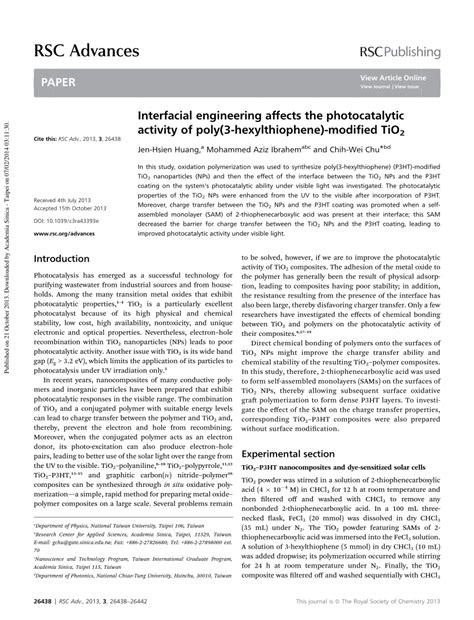 Pdf Interfacial Engineering Affects The Photocatalytic Activity Of Poly3 Hexylthiophene