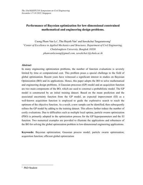 Pdf Performance Of Bayesian Optimization For Low Dimensional