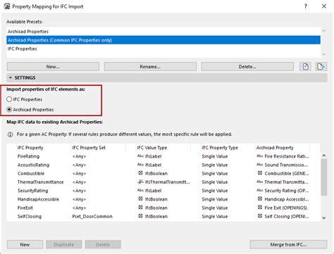 property mapping for ifc import
