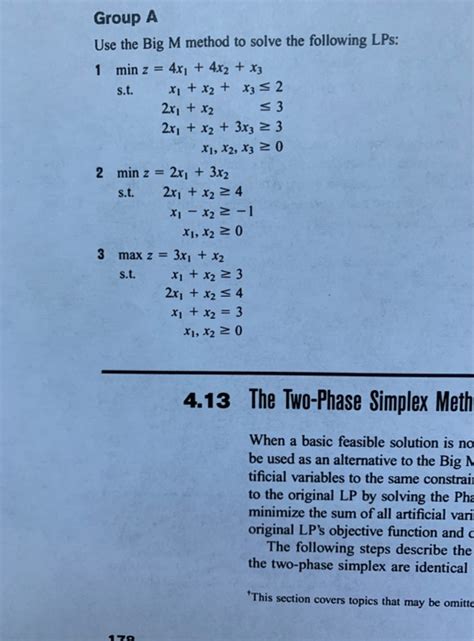 Solved Group A Use The Big M Method To Solve The Following