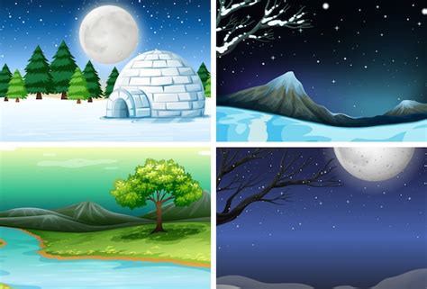 자연 풍경 세트 무료 벡터