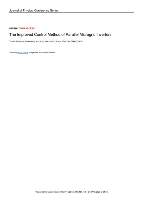Pdf The Improved Control Method Of Parallel Microgrid Inverters