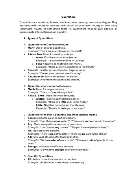 Quantifiers Pdf Quantity Noun