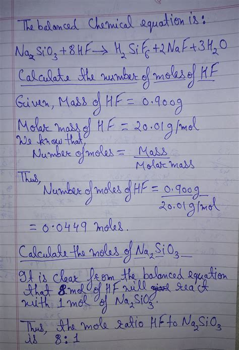 [solved] na2sio3 8hf h2sif6 2naf 3h2o how many grams of na2sio3