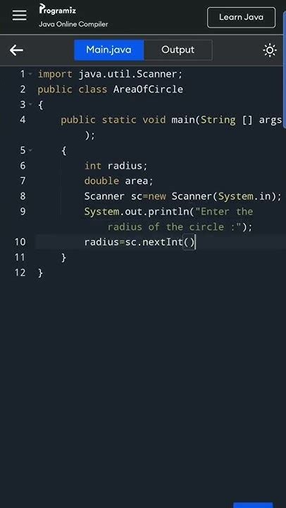 find area of a circle in java shorts codingtype coding