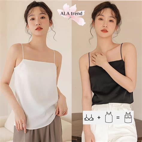 【sg Stock】 Premium Silk Square Neck Bra Top Padded Tank Vest Singlet
