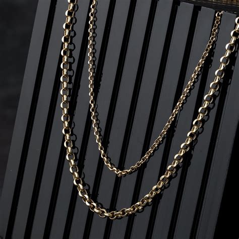 14k Solid Gold Rolo Chain With Faceted Links Real Gold Jewelry Mens