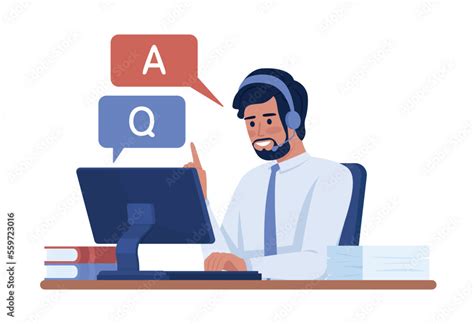 Live Chat Operator Semi Flat Color Vector Character Editable Figure