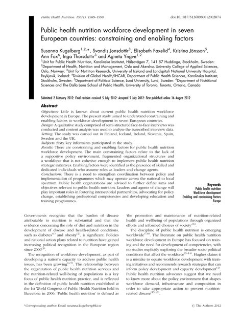 Pdf Public Health Nutrition Workforce Development In Seven European Countries Constraining