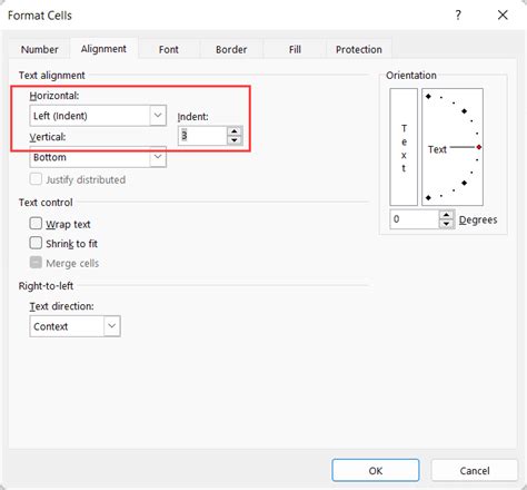 indent in excel shortcut