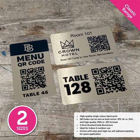 Classic Single Colour Brushed Gold Rectangle Qr Code Table Numbers 2 Sizes Available