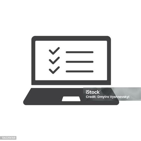 흰색 배경에서 격리 된 체크 리스트 벡터 아이콘이있는 랩톱 웹 모바일 앱 및 Ui 디자인에 대한 체크 리스트 스톡 벡터 일러스트레이션이 있는 노트북 0명에 대한 스톡 벡터