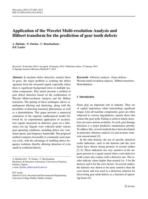 pdf application of the wavelet multi resolution analysis and hilbert