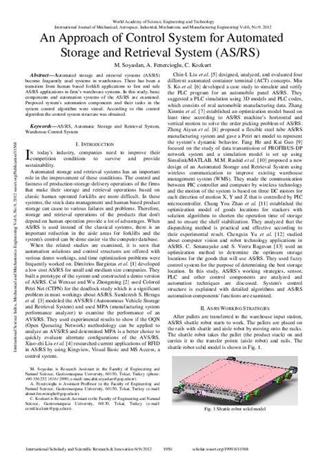 pdf an approach of control system for automated storage and retrieval