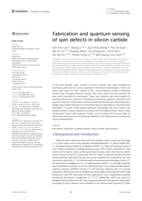 Pdf Fabrication And Quantum Sensing Of Spin Defects In Silicon Carbide