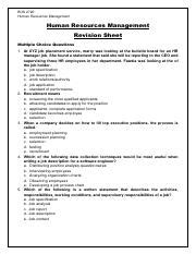 Human Resources Management Midterm Revision Sheet Pdf BUS Human Resources Management