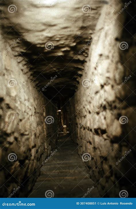 Underground Tunnels Inside The Main Temple Of Chavin De Huantar Ancash Peru Stock Image