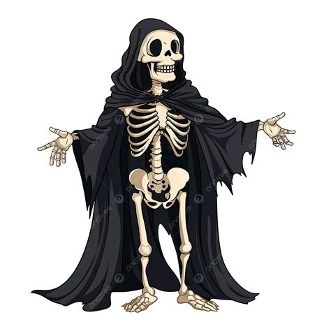 هيكل عظمي للرسوم المتحركة في رداء أسود هيكل عظمي مرعب مخيف Png صورة