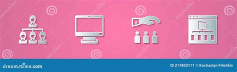 Set Paper Cut Hierarchy Organogram Chart Computer Monitor Boss With