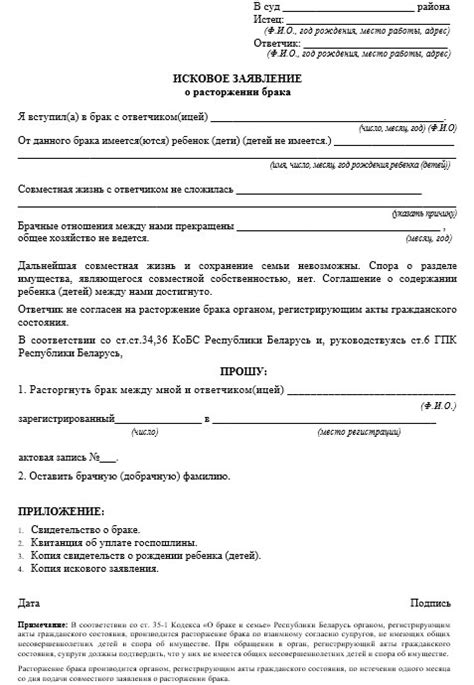 Бланк заявление на развод с детьми образец