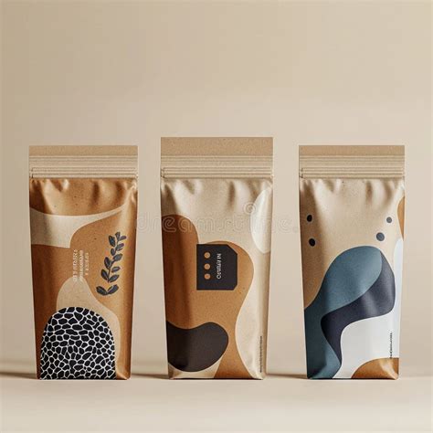Modern Minimalist Coffee Bag Designs With Abstract Patterns Stock Image
